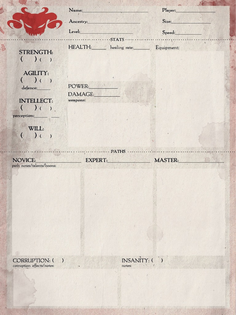 Sotdl Character Sheet Printable PDF by Cultistcarl | PDF