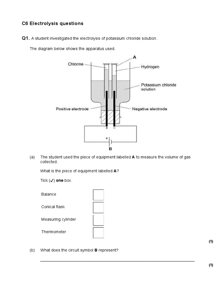 C6 Electrolysis Questions | PDF | Iron | Ion