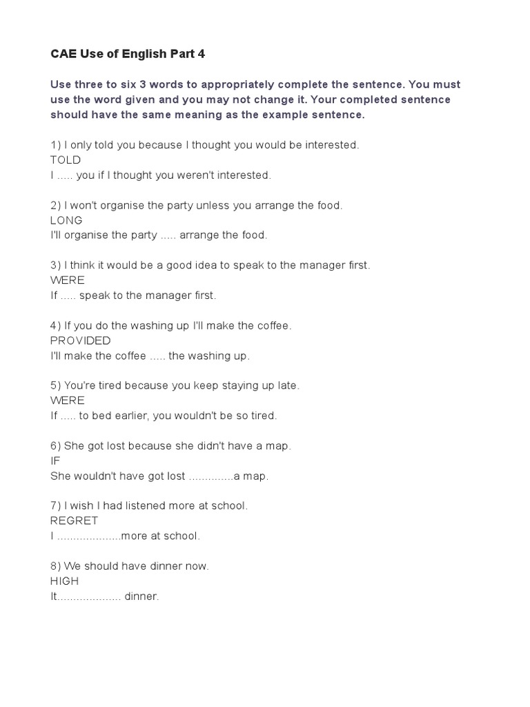 CAE Use of English Part 4 and Some Grammar Structures | PDF | Grammar ...