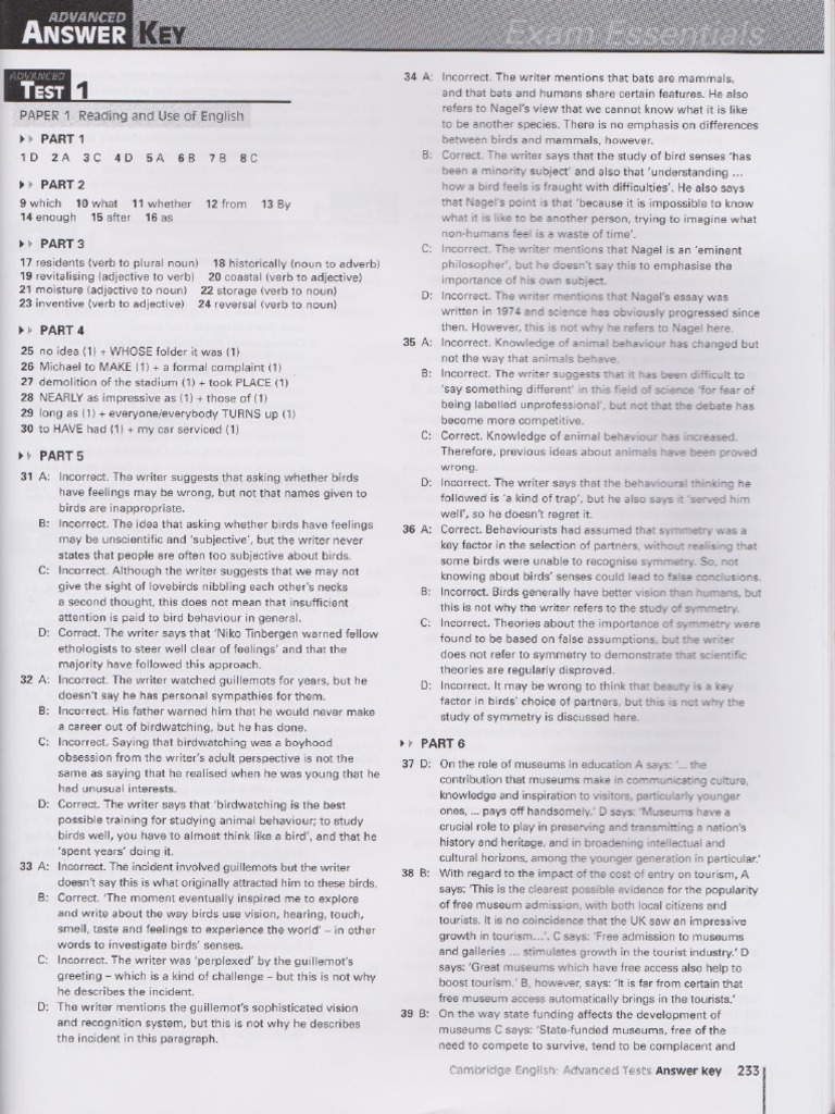 CAE Paper 1 Part 6 Answers and Guidance | PDF