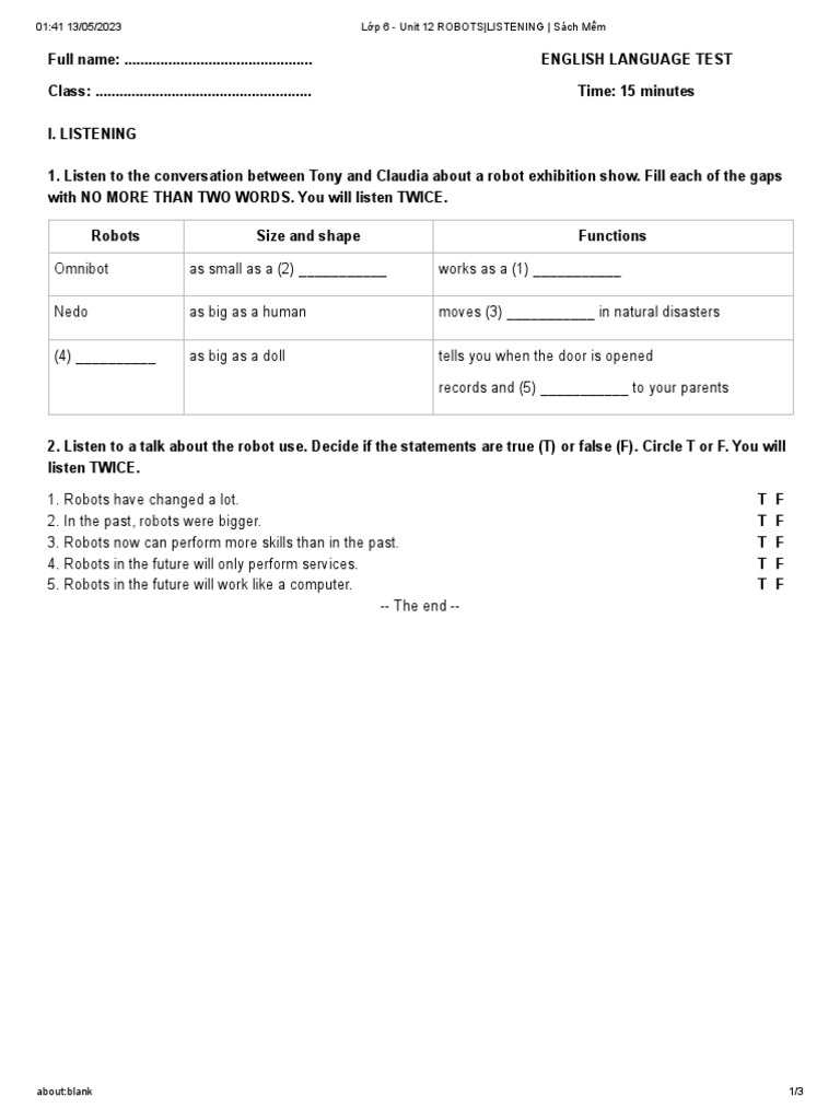 L P 6 - Unit 12 ROBOTS - LISTENING - 2 | PDF