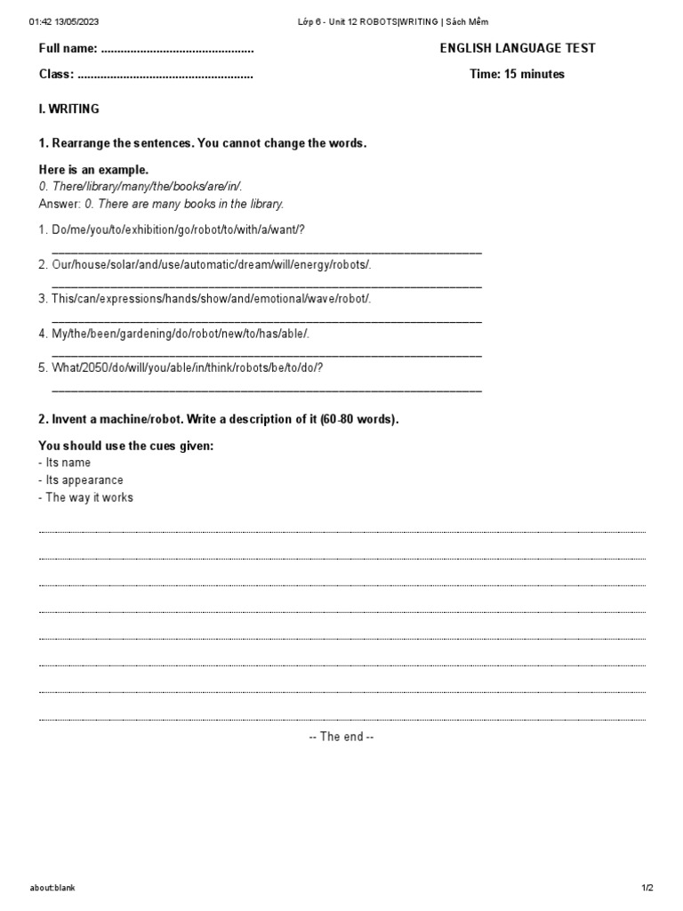L P 6 - Unit 12 ROBOTS - WRITING - 4 | PDF