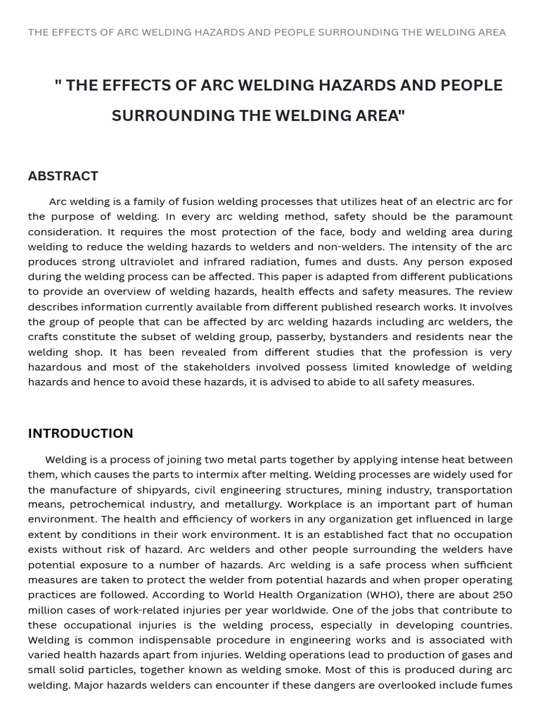 Justine Louie O. Laxamana's Research About The Effects of Arc Welding Hazards and Peoples ...