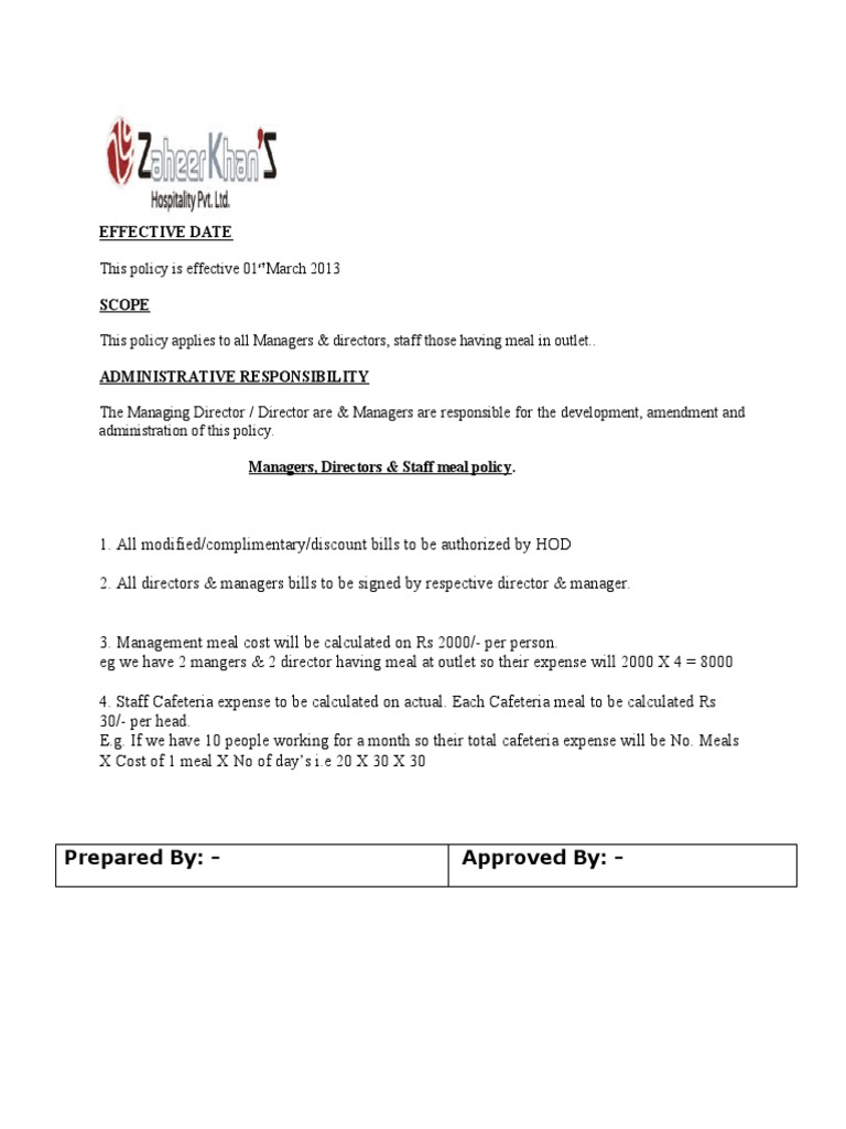 Meal Policy | PDF | Business