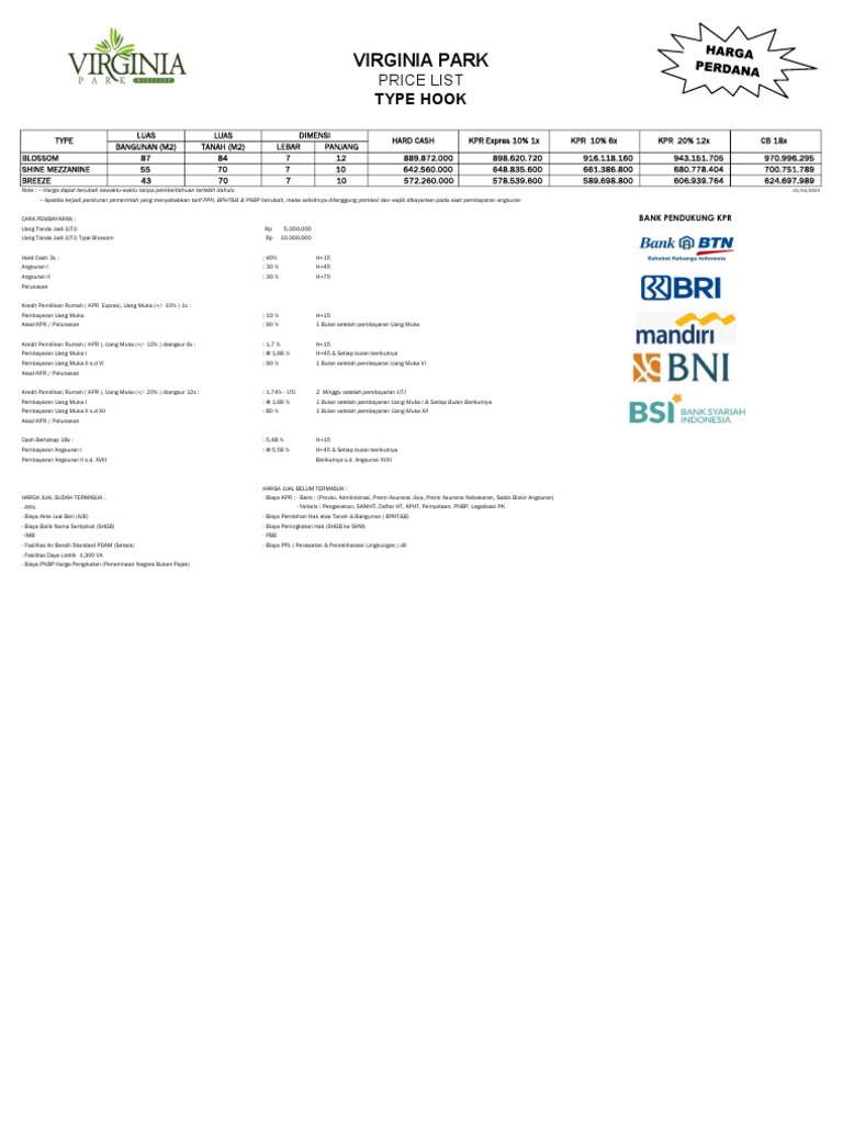 Price List Hook Virginia Park | PDF