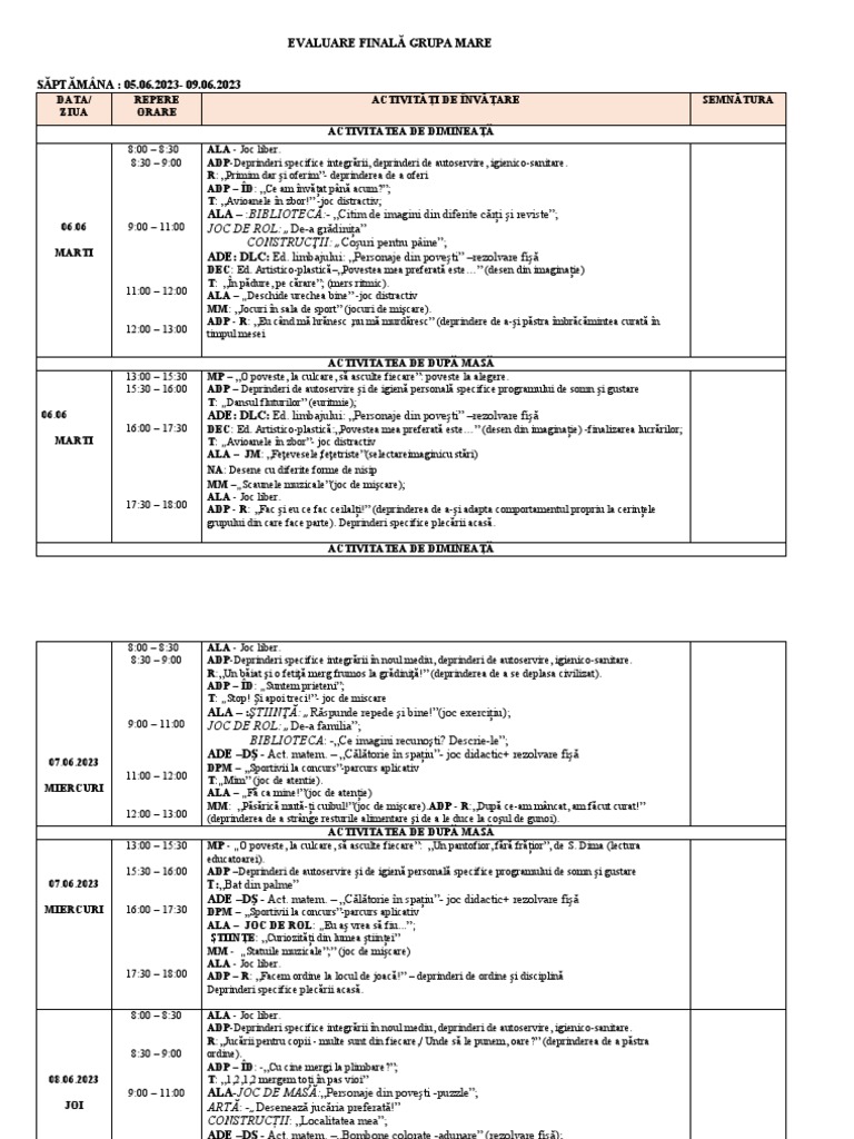Planificare Evaluare Finală Grupa Mare | PDF