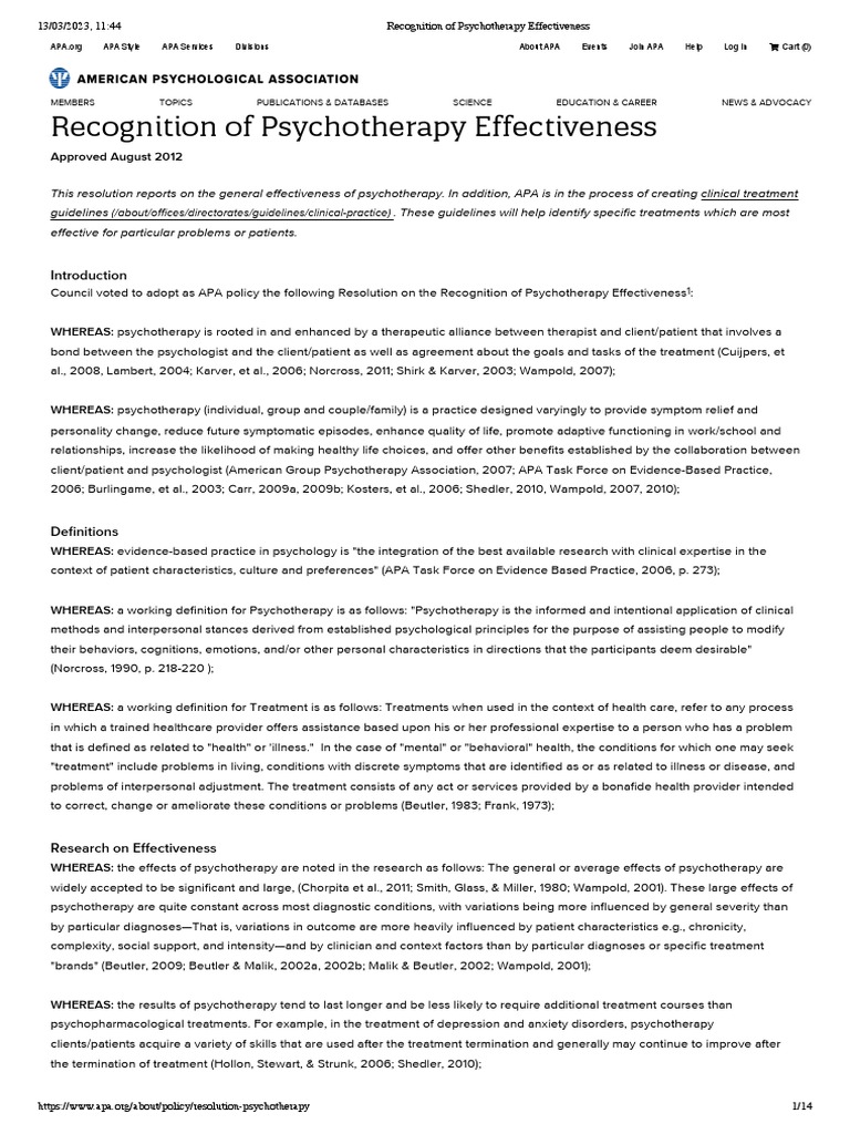 Recognition of Psychotherapy Effectiveness | PDF | Psychotherapy ...