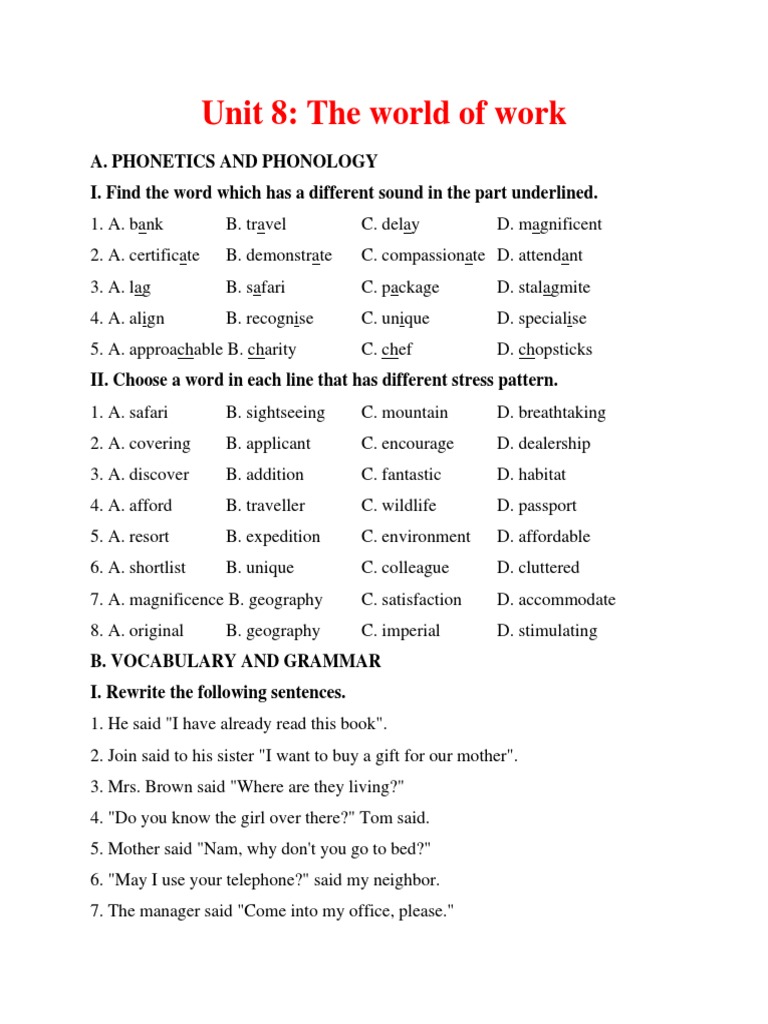 150 Bai Tap Tieng Anh 12 Unit 8 The World of Work Co Loi Giai | PDF | Employment | Résumé