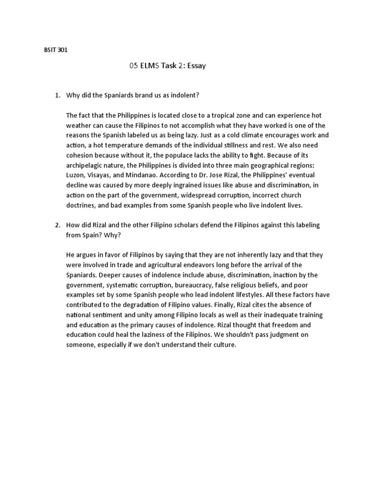 Task 2 Essay Rizal | PDF