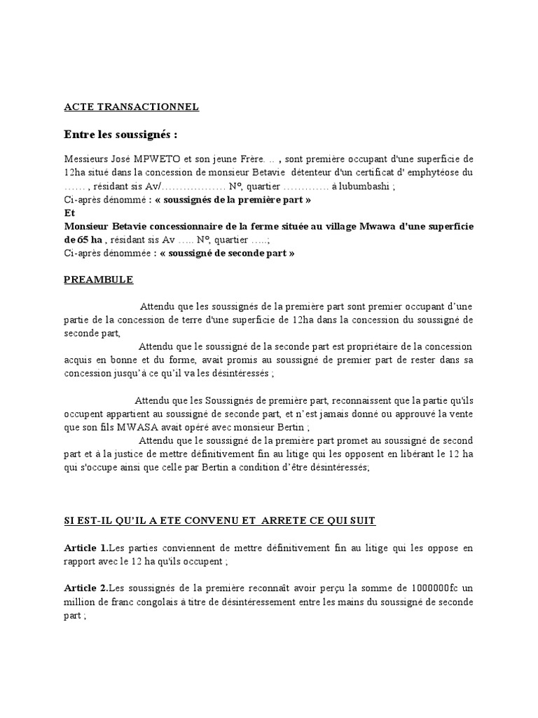 Acte Transactionnel | PDF