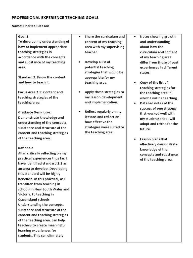 Gleeson Ept436 Goals | PDF | Educational Assessment | Teachers
