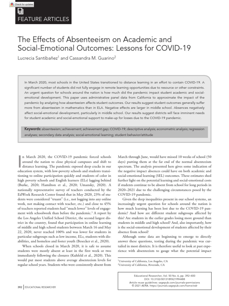 The Effects of Absenteeism On Academic and Social-Emotional Outcomes ...