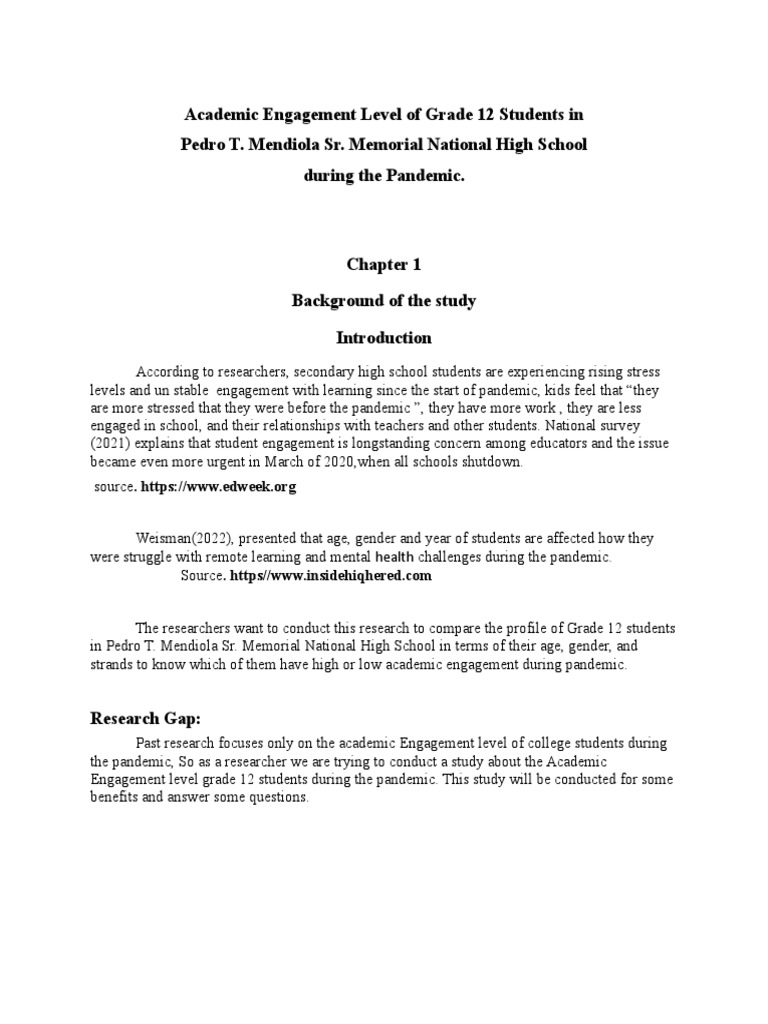 Academic Engagement Level of Grade 12 Students in | PDF | Learning ...