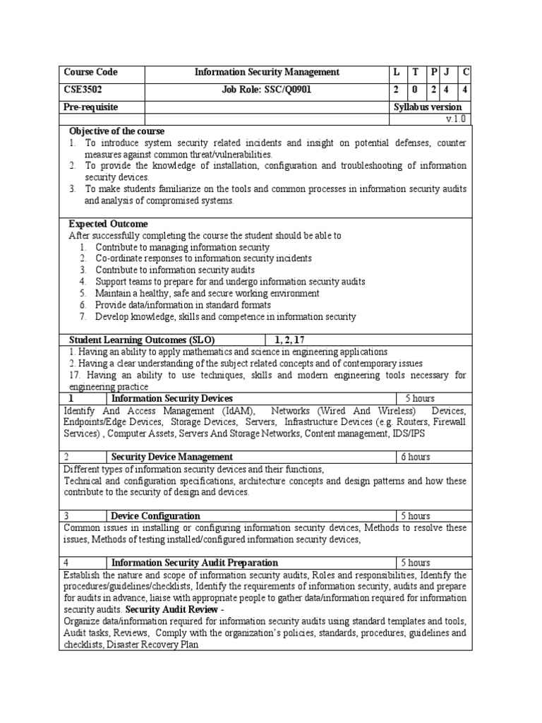 Information Security Management Syllabus | PDF | Business | Technology ...
