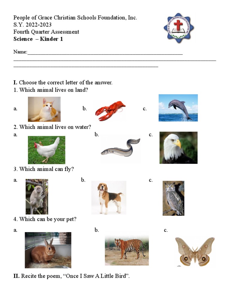 Kinder 1 Science 4th Quarter Assessment | PDF