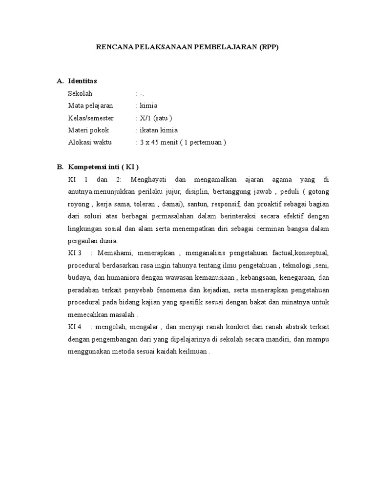 RPP Kelas X Semester 1 | PDF