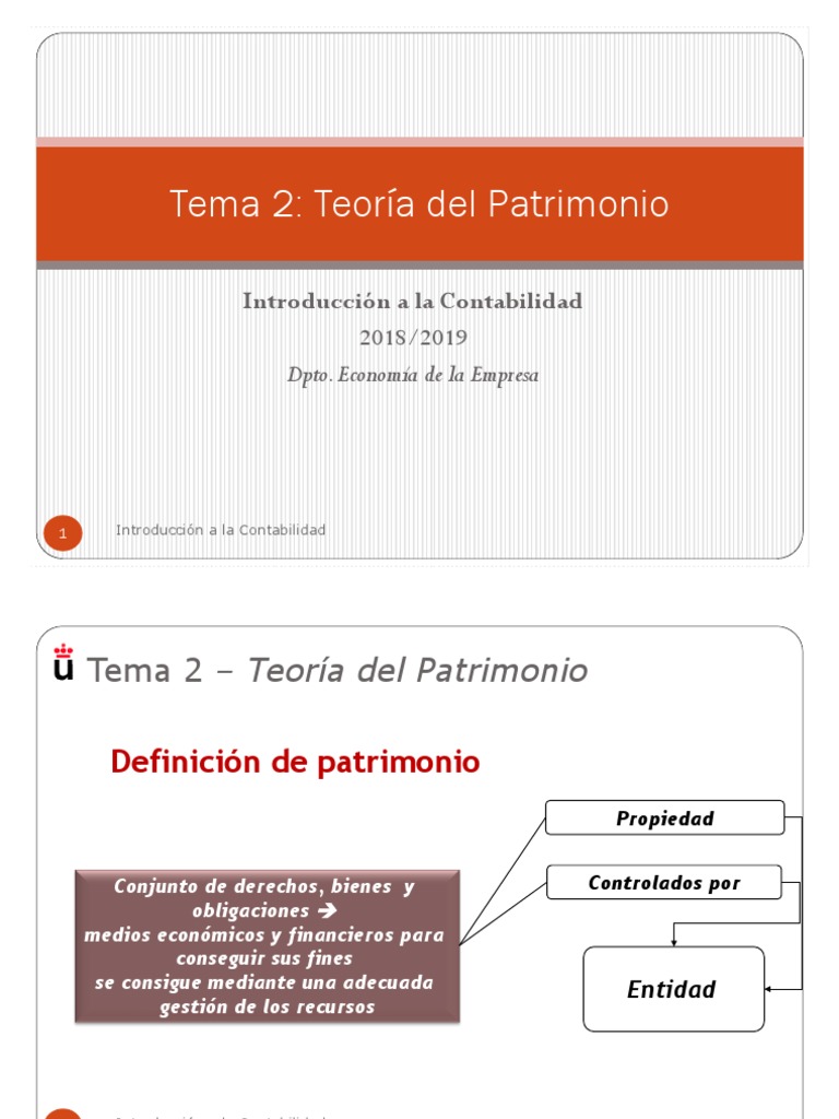 Tema 2 - Teoria Del Patrimonio | PDF | Contabilidad | Bienes (Ley)