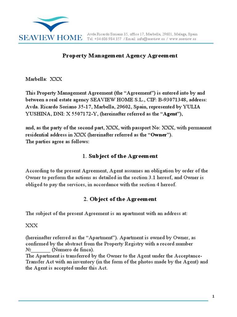 MANAGEMENT AGREEMENT - Sample ENGLISH | PDF | Apartment | Fee