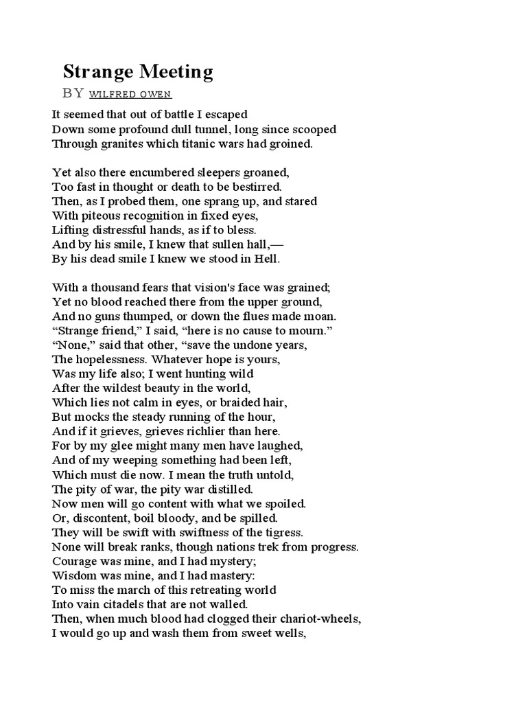 Strange Meeting by Wilfred Owen | PDF | Poetry
