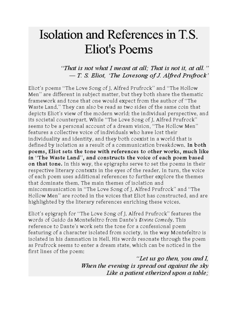 Isolation and References in Prufrock | PDF | T. S. Eliot
