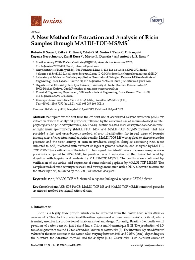 A New Method For Extraction and Analysis of Ricin Samples Through MALDI ...