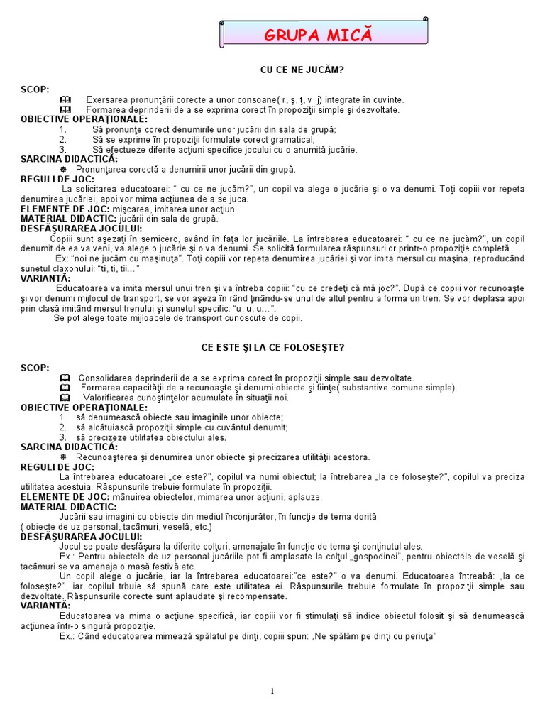 Jocuri Pentru Grupa Mica | PDF