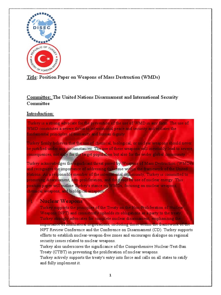 Turkiye's Position Paper | PDF | Treaty On The Non Proliferation Of ...