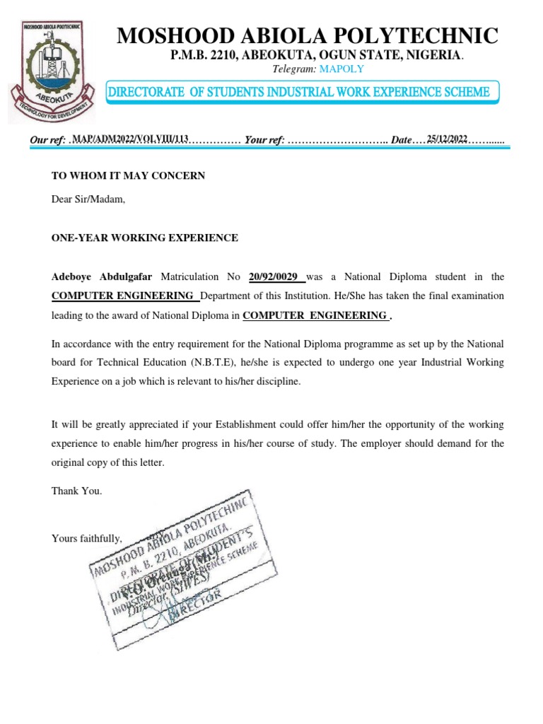 IT Completion Letter for ND Students | PDF