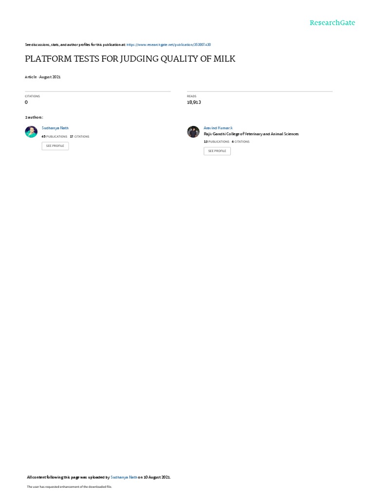 Platform Tests For Judging Quality of Milk: August 2021 | PDF | Milk ...