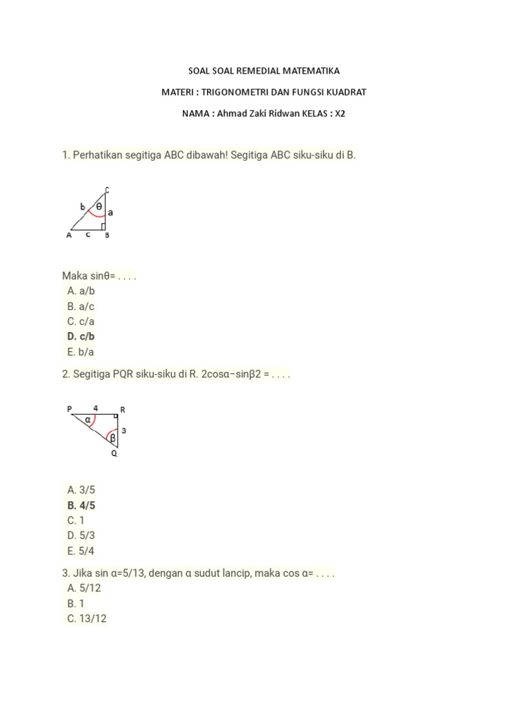 Soal Soal Remedial Matematika | PDF