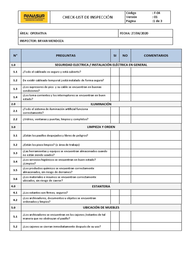 F-04 Check-list de inspección | PDF F-04 Check-list de inspección | PDF