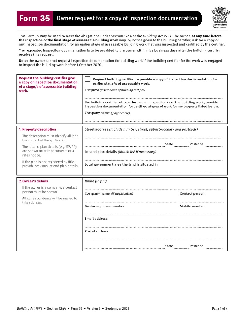 Form 35 Ownerrequestforinspectiondocumentation | PDF | Safety ...