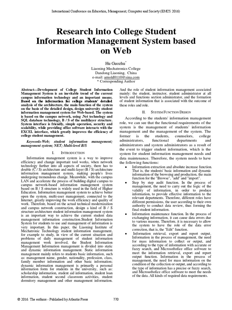 Research Into College Student Information Management System Based On Web | PDF | Databases ...