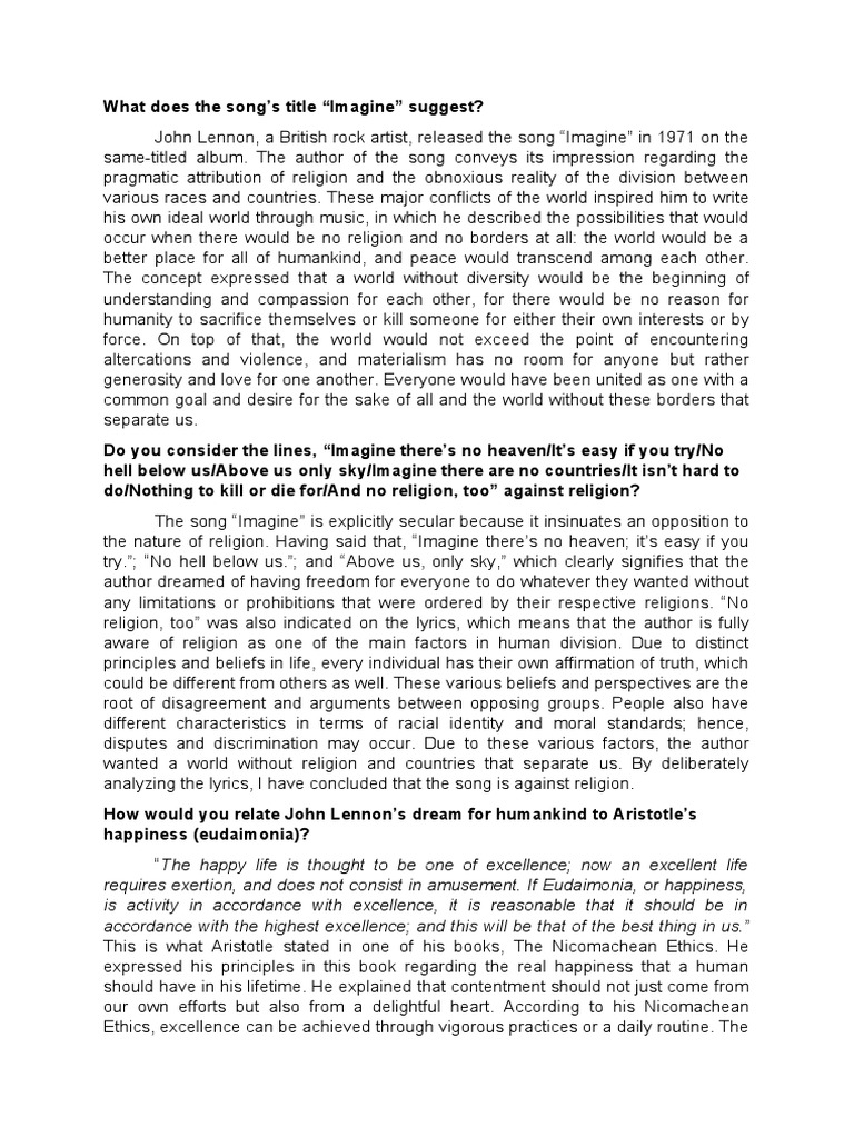 Imagine Song Interpretation | PDF | Philosophy