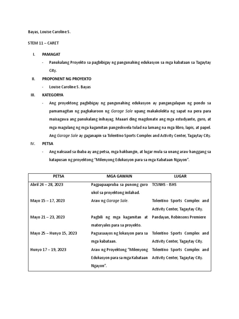 Panukalang Proyekto | PDF