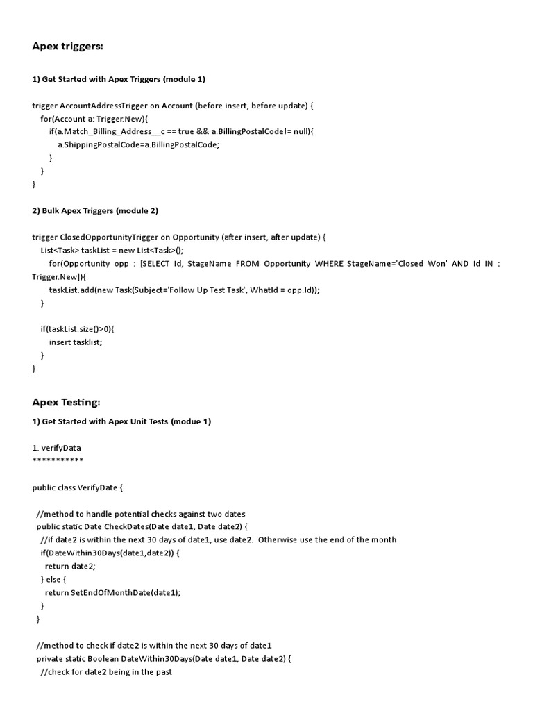 Apex Class and Trigger Examples | PDF | Teaching Methods & Materials