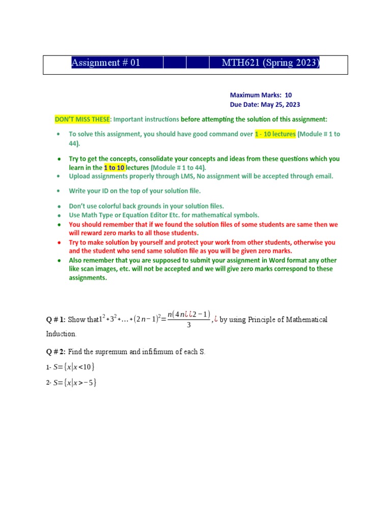 MTH621 Spring 2023 Assignment Guide | PDF