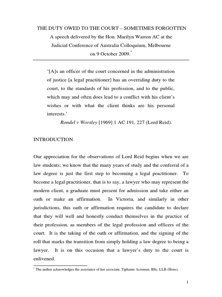 Duty of Counsel To Court and Client - Is There A Conflict-Aticle | PDF ...