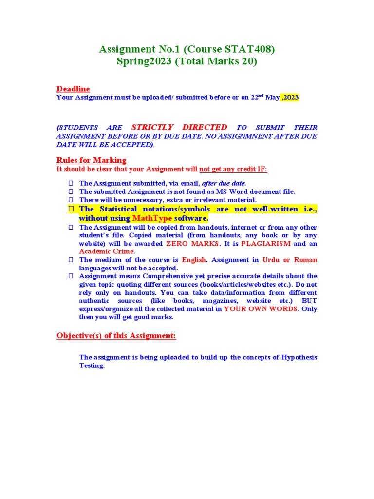 STAT408 Assignment: Hypothesis Testing Guide | PDF | Variance | Statistics