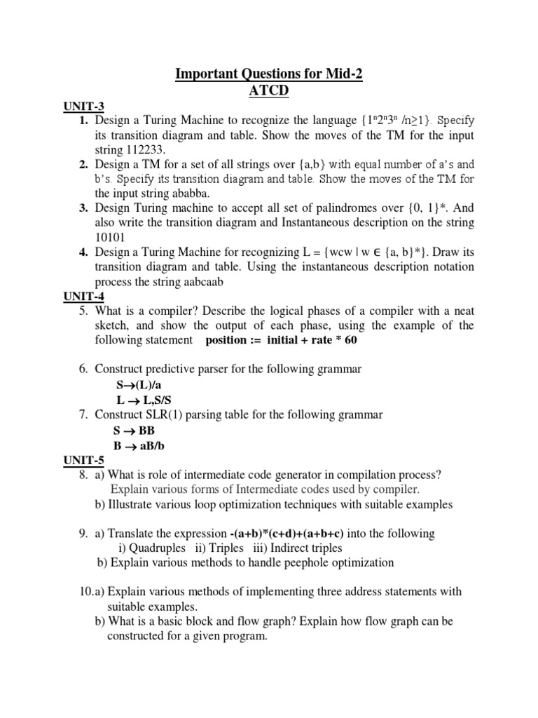 Important Questions for ATCD Units | PDF | Teaching Methods & Materials