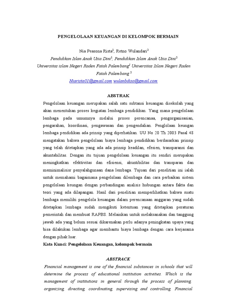 Pengelolaan Keuangan Di Kelompok Bermain | PDF | Karier & Perkembangan | Pengelolaan Keuangan & Uang
