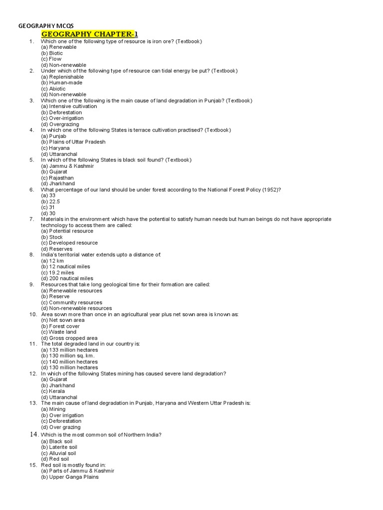 Geography Mcqs | Download Free PDF | Resource | Soil