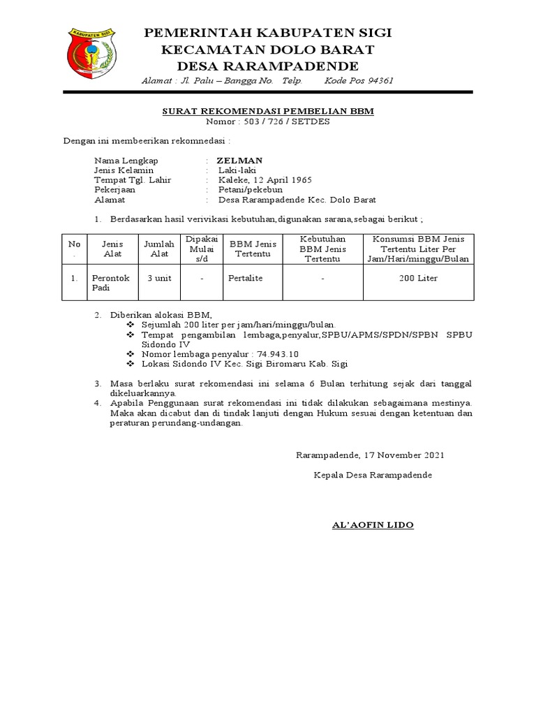 Surat Keterangan BBM | PDF