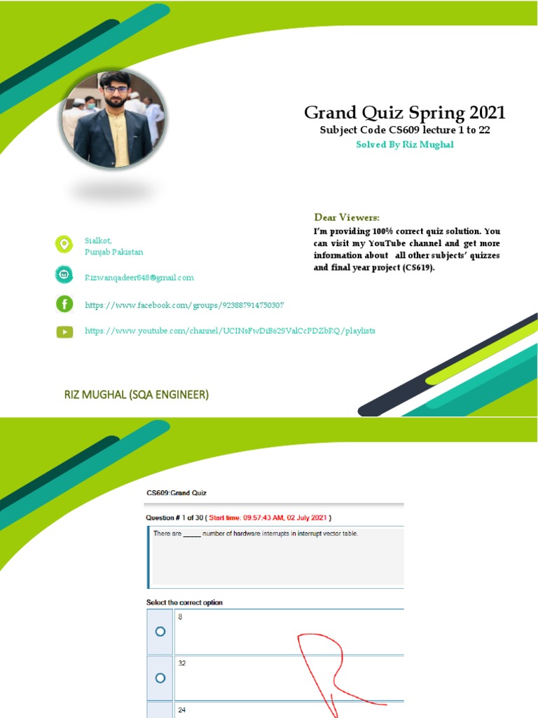 CS609 Grand Quiz Spring 2021 Solved by Riz Mughall | PDF