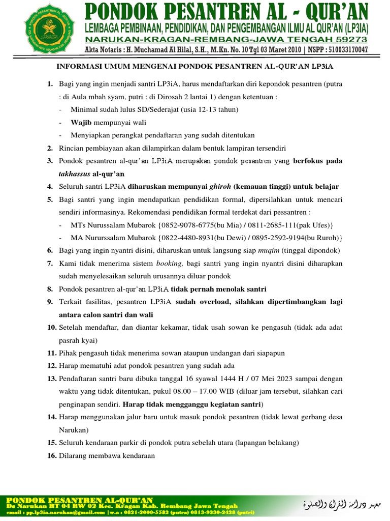 Pondok Pesantren Al-Qur'an LP3iA | PDF