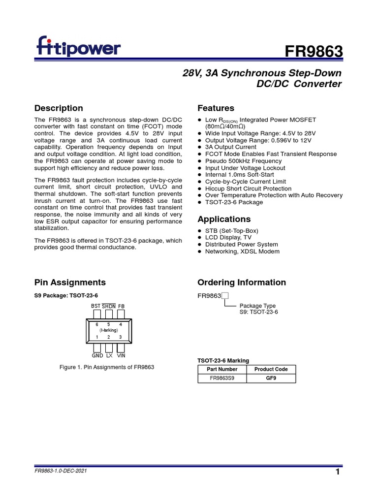 FR9863-28V 3A Synchronous Step-Down | PDF | Capacitor | Electrical ...