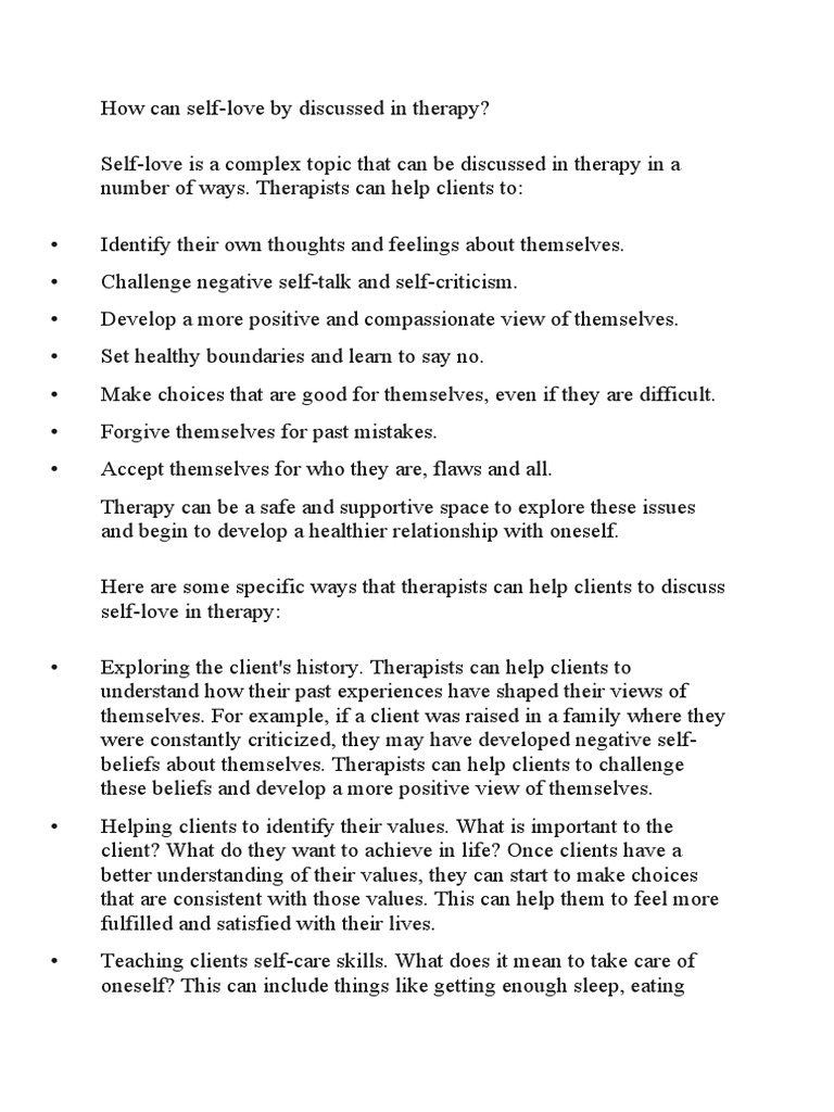 Self-Love in Therapy Sessions (Therapist) | PDF | Therapy | Psychotherapy