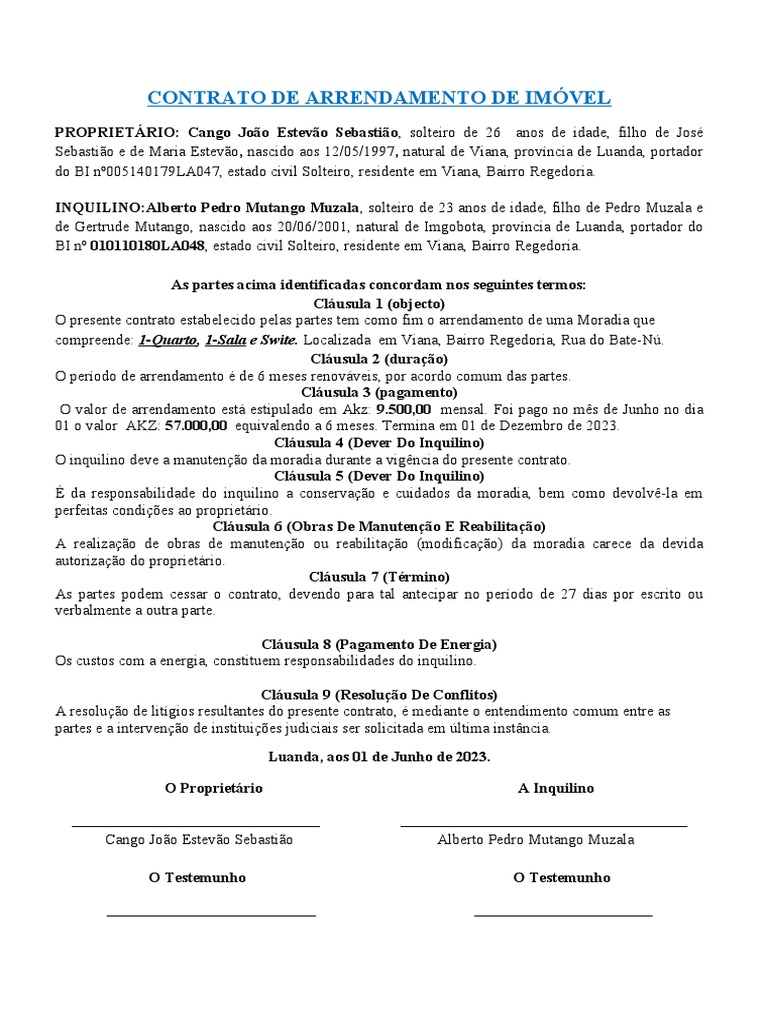 Contrato de Arrendamento de Imóvel | PDF | Leasing | Direito Privado