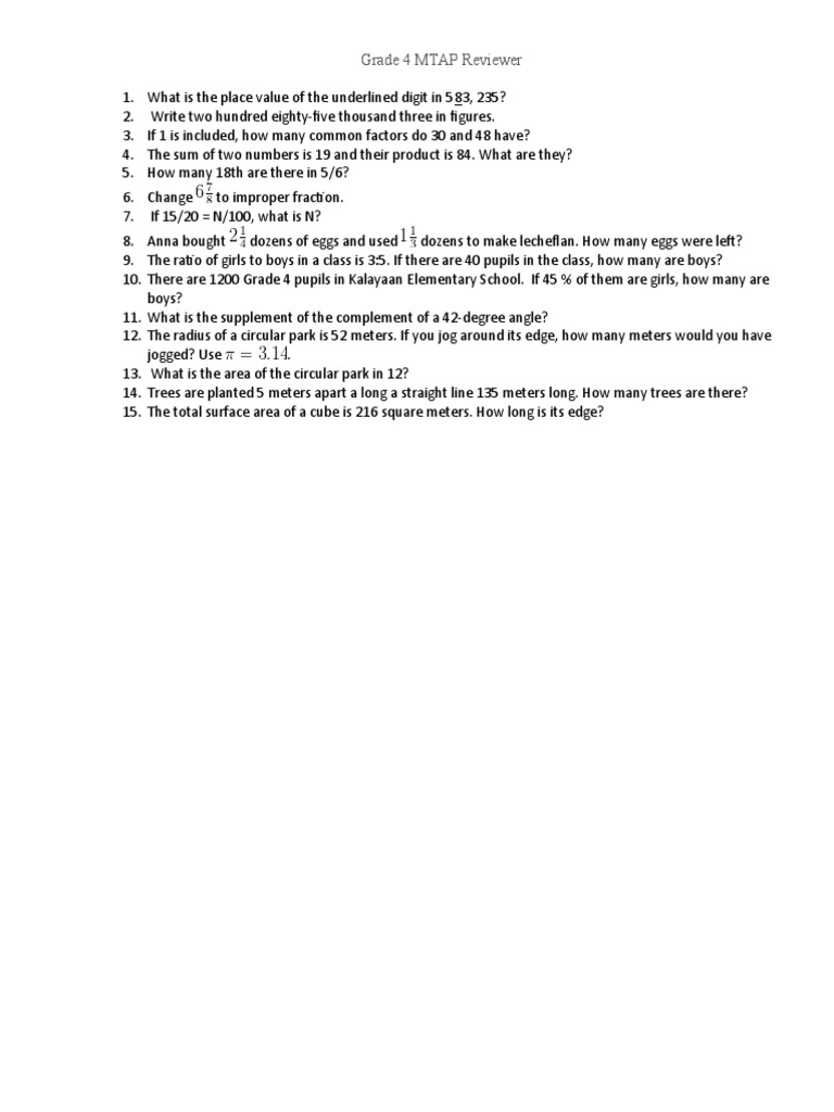 Grade 4 MTAP Reviewer | PDF