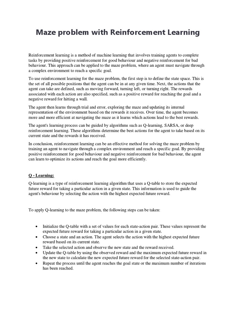 Maze Problem With Reinforcement Learning | PDF